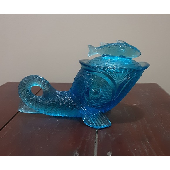 Kemple Glass | Accents | Vintage Blue Kemple Glass Fish Lidded Candy ...